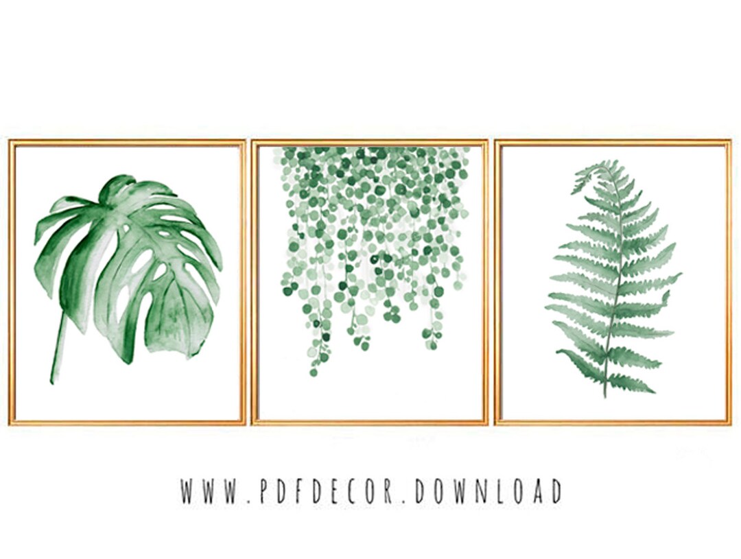 Leaves Prints, Set of 3 Leaf Prints, Watercolor Leaves, Tropical Leaves ...