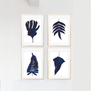 Set of 4 Navy Blue Prints , Blue Set Prints, Blue Wall Art, Indigo Art ...