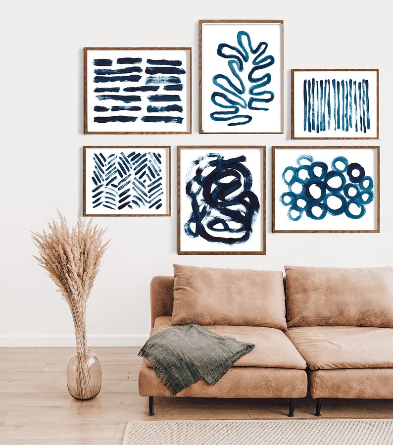 Set of 6 Blue Printsset of 6 Wall Artblue Abstractmodern - Etsy