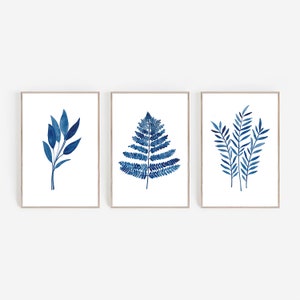 Set of 3 Blue Leaf Prints, Set of 3 Printable, Set of 3 Leaves Print ...