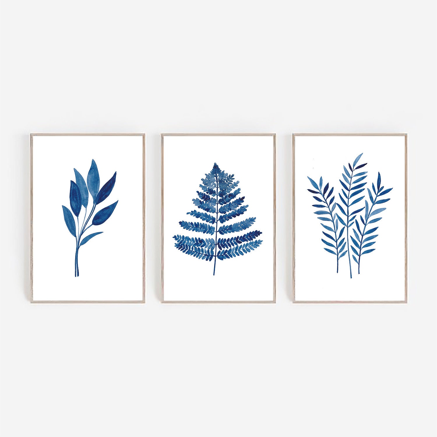 Set of 3 Blue Leaf Prints Set of 3 Printable Set of 3 Leaves | Etsy