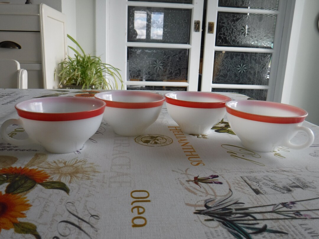 4 Vintage Pyrex Cup With a Burnt Orange Colorful Band - Etsy