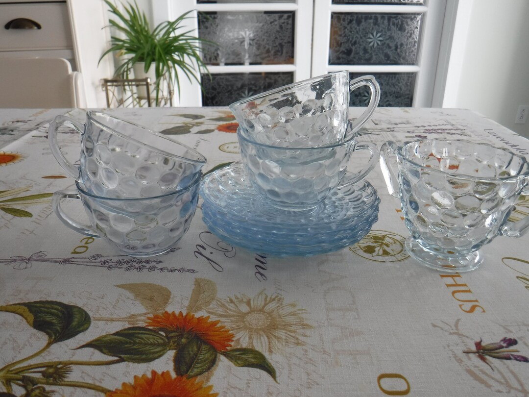 Fire-king Sapphire Blue Bubble 4 Cup and Saucer and One Sugar Bowl - Etsy
