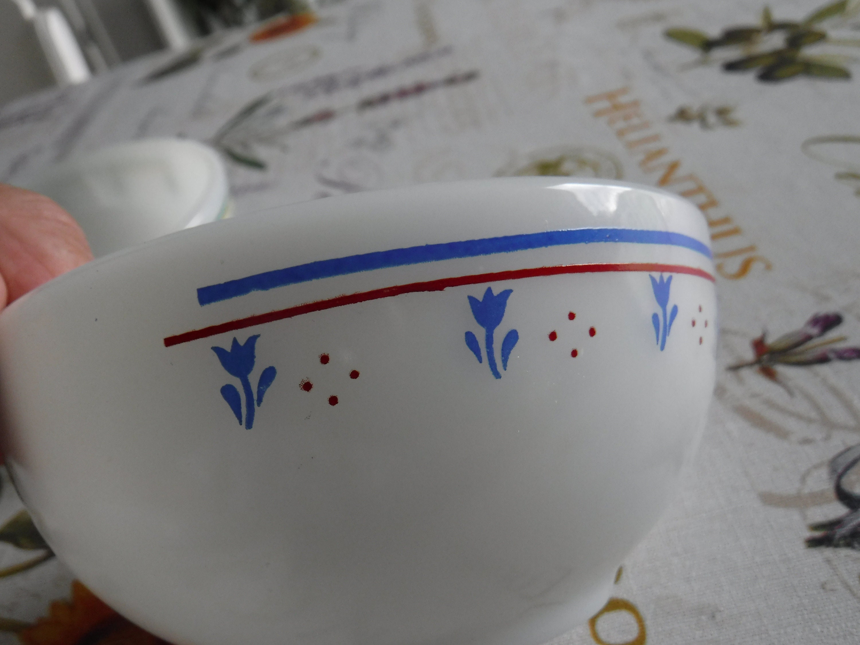 Vintage Termocrisa White Milk Glass 4 Soup/cereal Bowls Tulips Pattern ...