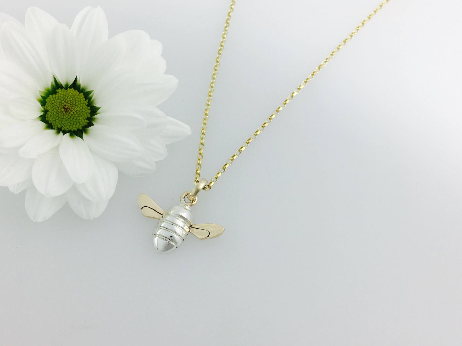 Honey Bee Pendant Charm Necklace, Handmade in Silver & 9ct Gold ...
