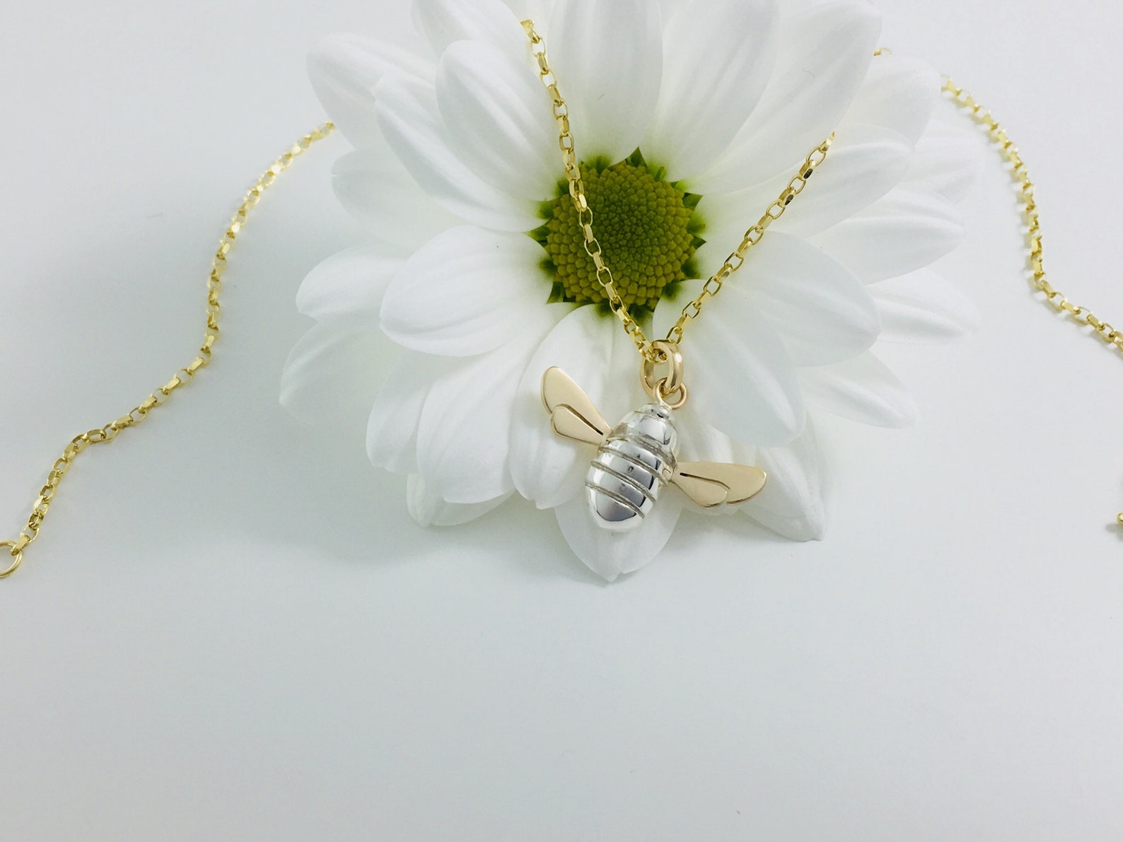 Honey Bee Pendant Charm Necklace, Handmade in Silver & 9ct Gold ...