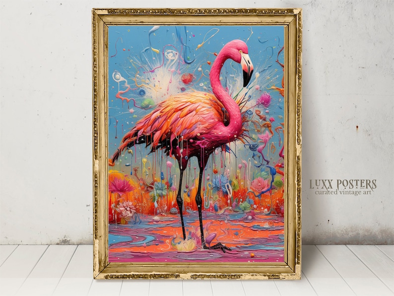 Pink Flamingo Graffiti Art Print: Eclectic Maximalist Decor (digital ...