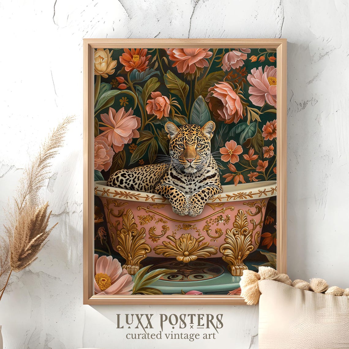 Leopard in Golden Tub Print: Maximalist Bathroom Wall Art (digital ...