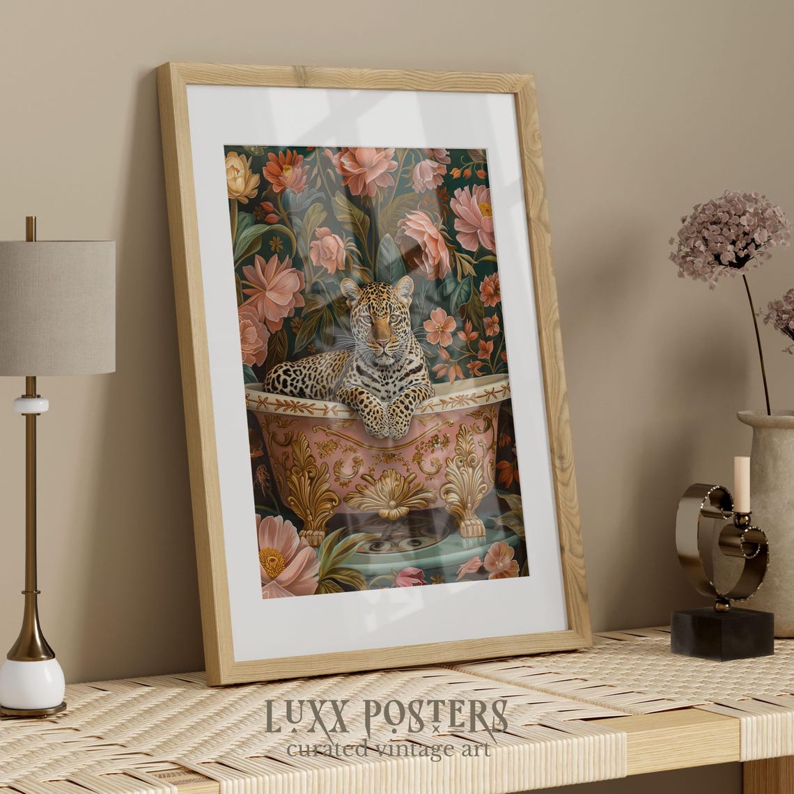 Leopard in Golden Tub Print: Maximalist Bathroom Wall Art (digital ...