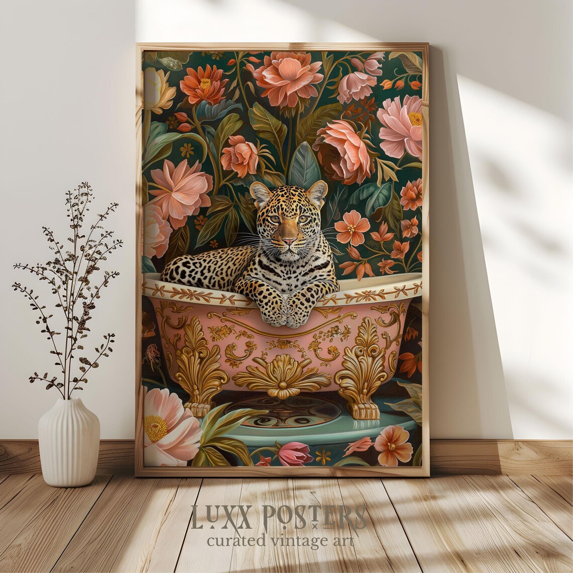 Leopard in Golden Tub Print: Maximalist Bathroom Wall Art (digital ...