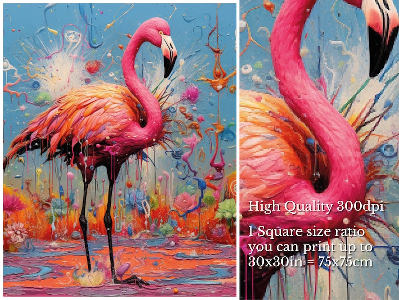 Pink Flamingo Graffiti Art Print: Eclectic Maximalist Decor (digital ...
