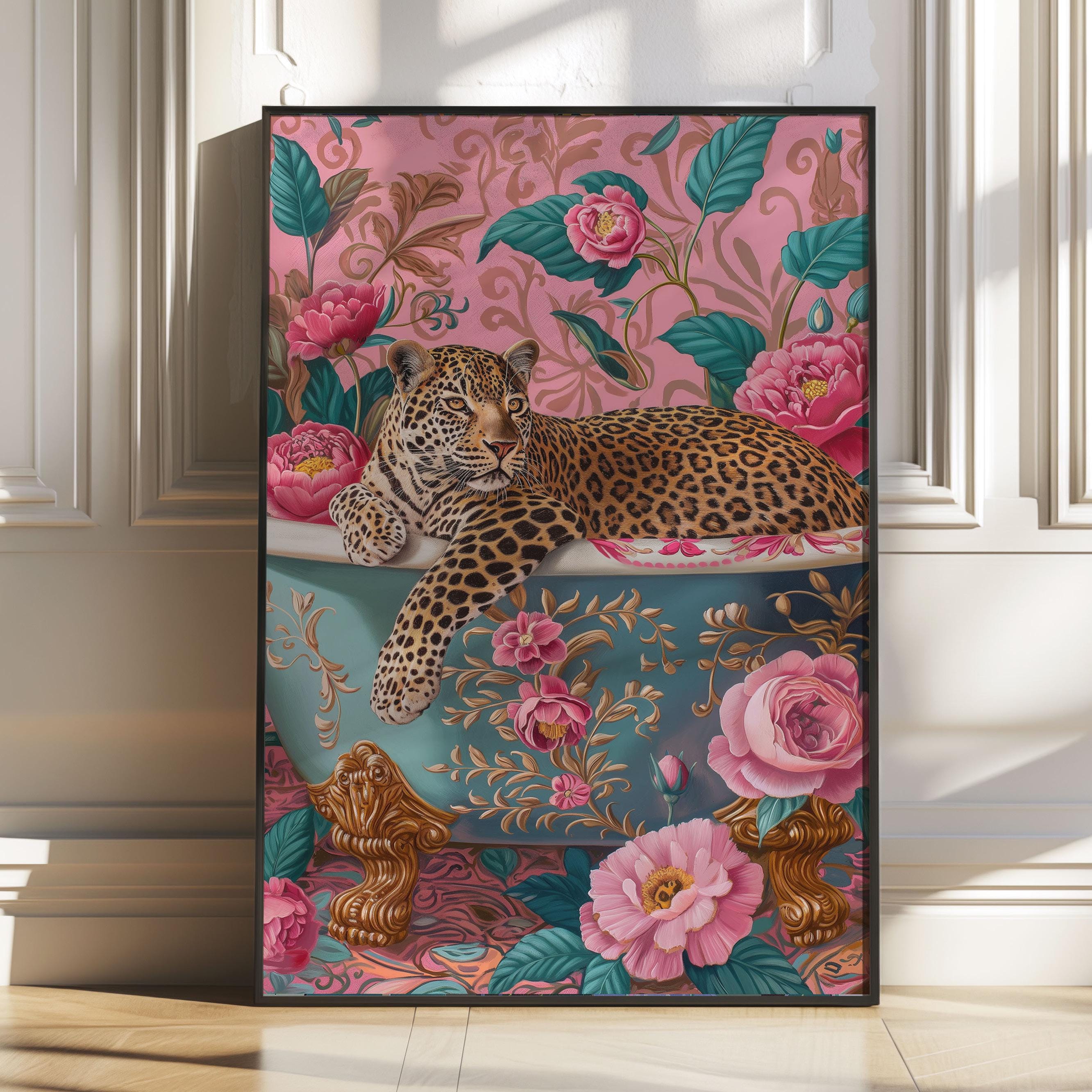 Leopard in Bathtub Art Print: Maximalist Bathroom Decor (digital ...