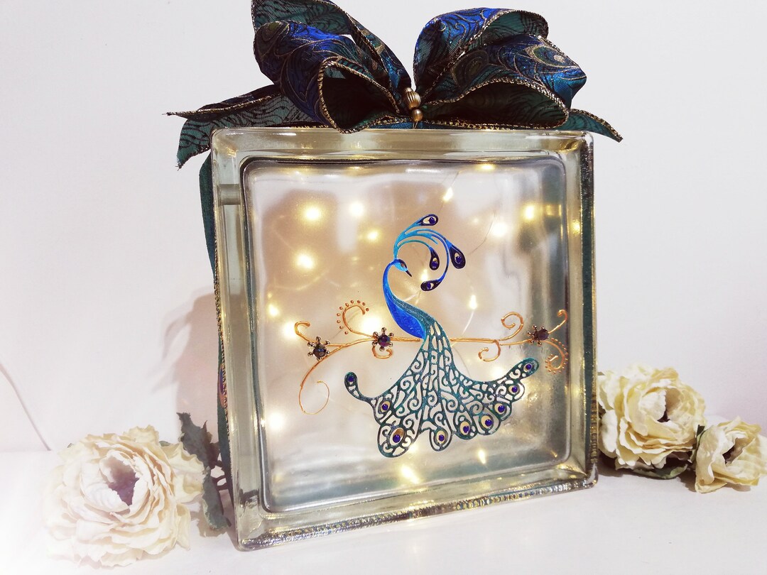Peacock Light, Room Decoration, Peacock Lover Gift, Lighted Glass Block ...