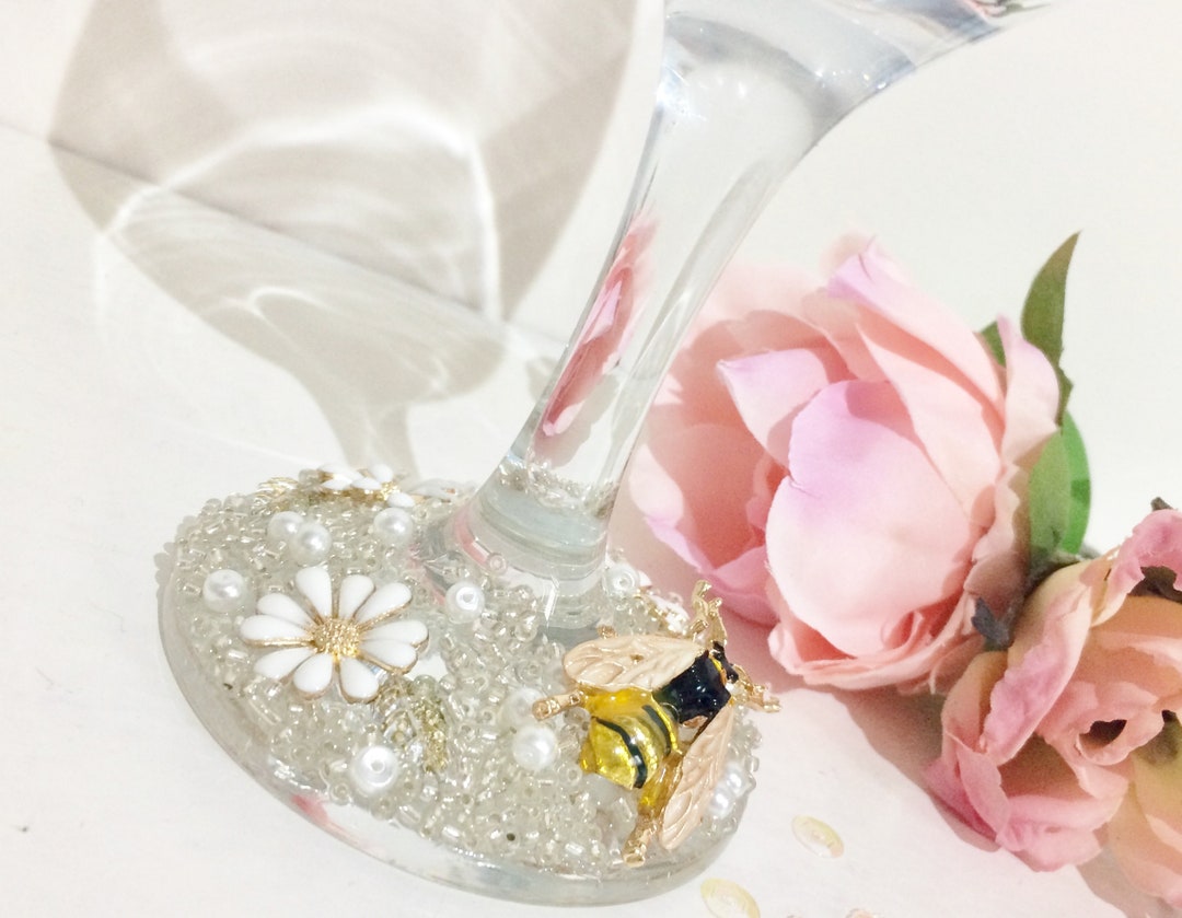 Personalised Bee Gin, Wine, Prosecco, Decorated Jewelled Glass Gift - Etsy