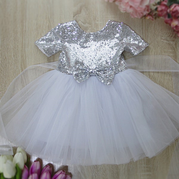 Silver Flower Girl Dress - Etsy