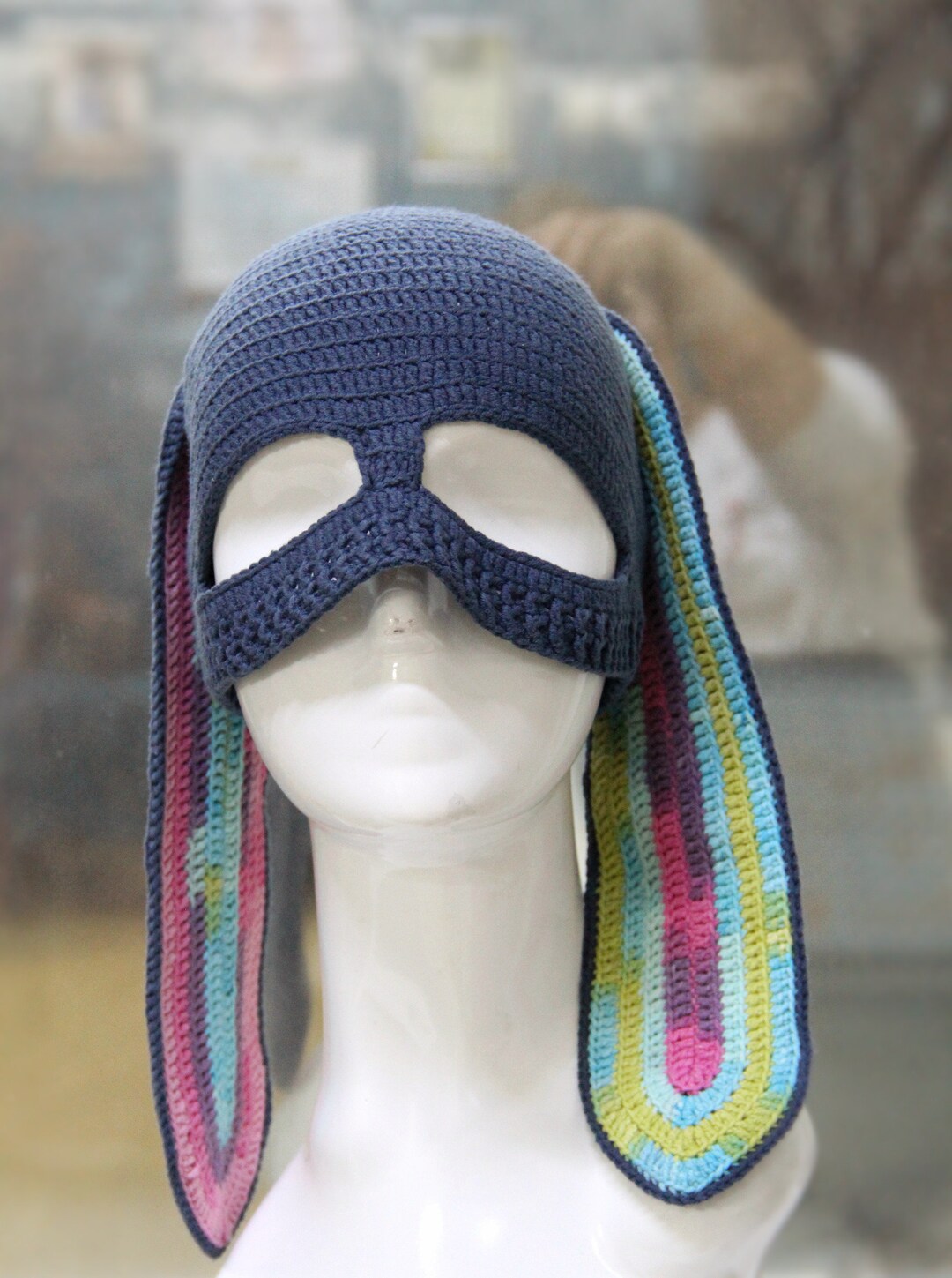 Crochet Bunny Ear Mask Hat, Rabbit Ear Beanie, Handmade Bunny Beanie - Etsy