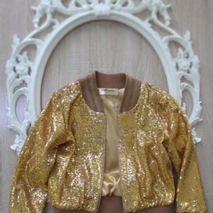 Children Gold Sequin Bomber, Kids Sequin Jacket, Gold Sparkle Bomber ...