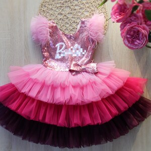 Girls Personalized Fluffy Pink Birthday Party Dress, Doll Inspired Baby ...