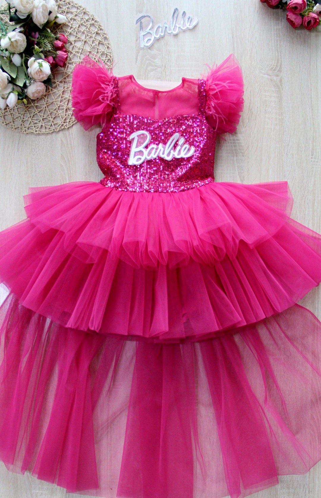Barbie Dress for Girls Hot Pink Barbie Inspired Dress With a - Etsy