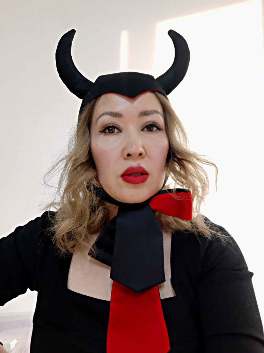 Black Red Devil Inspired Hood With Ties, Devil Inspured Bonnet - Etsy