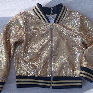 Children Gold Sequin Bomber, Kids Sequin Jacket, Gold Sparkle Bomber ...
