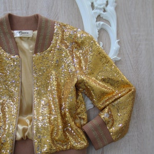 Children Gold Sequin Bomber, Kids Sequin Jacket, Gold Sparkle Bomber ...