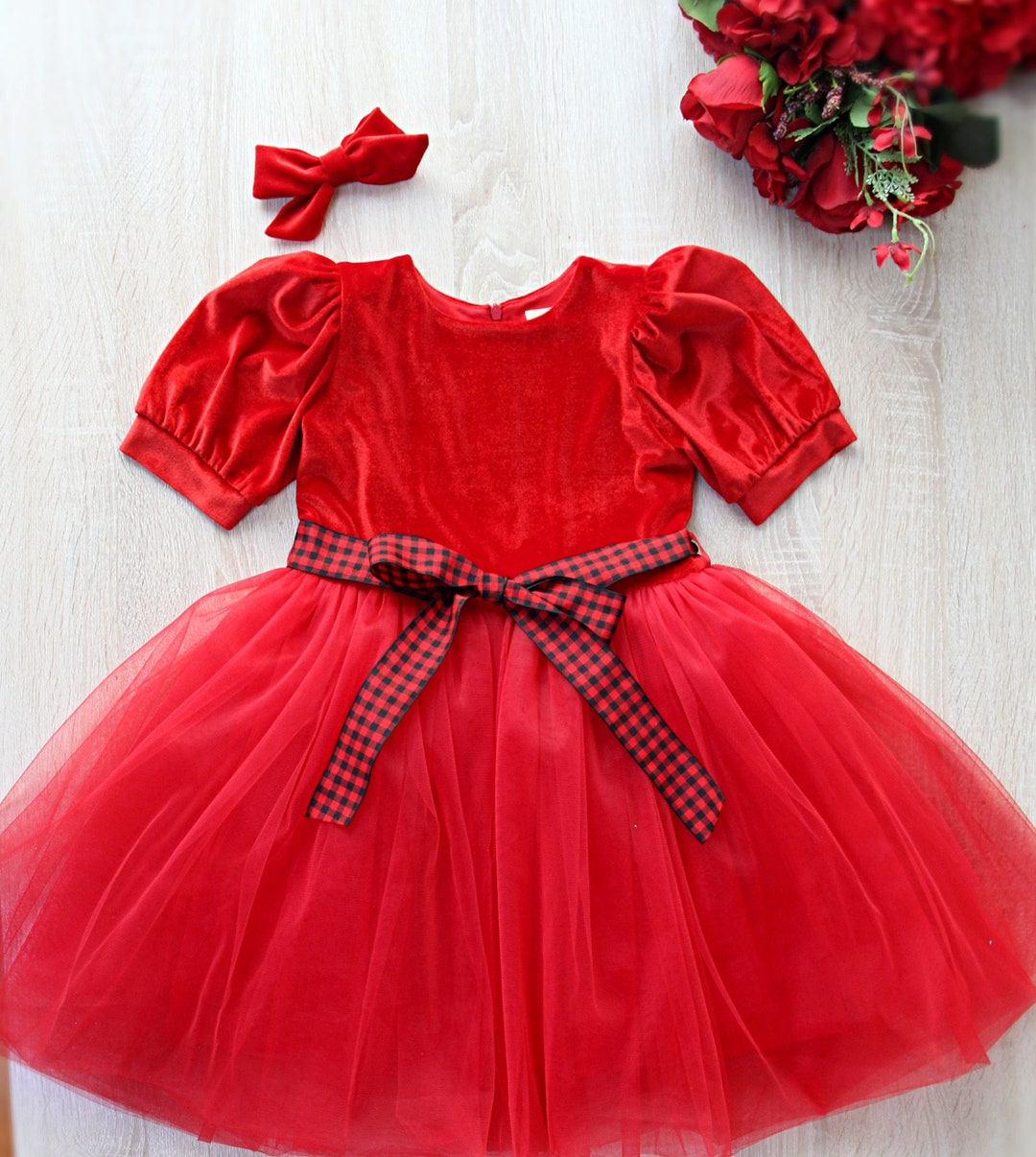 Red Velvet Dress, Girls Velvet Party Dress, Toddler Tulle Dress ...
