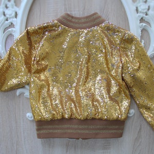 Children Gold Sequin Bomber, Kids Sequin Jacket, Gold Sparkle Bomber ...