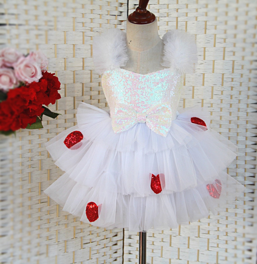 Valentine's Day Inspired White Fluffy Cake Smash Romper With Red Hearts ...