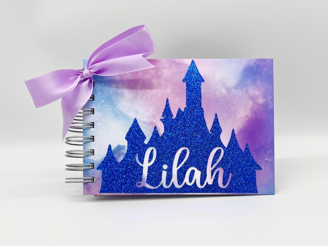 Disney Autograph Book, Blue Glitter Castle on Watercolor, Princess ...