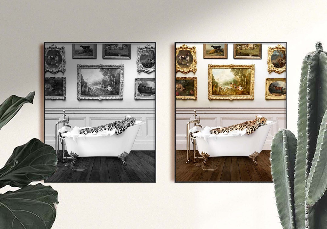 Leopard Cheetah Animal in Paris Bathroom Bath Tub Art Print - Etsy