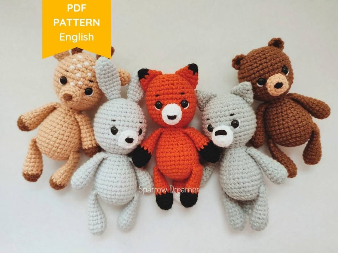 Forest Animals Crochet PATTERN, Amigurumi Bundle 5-in-1, Bear, Crochet ...