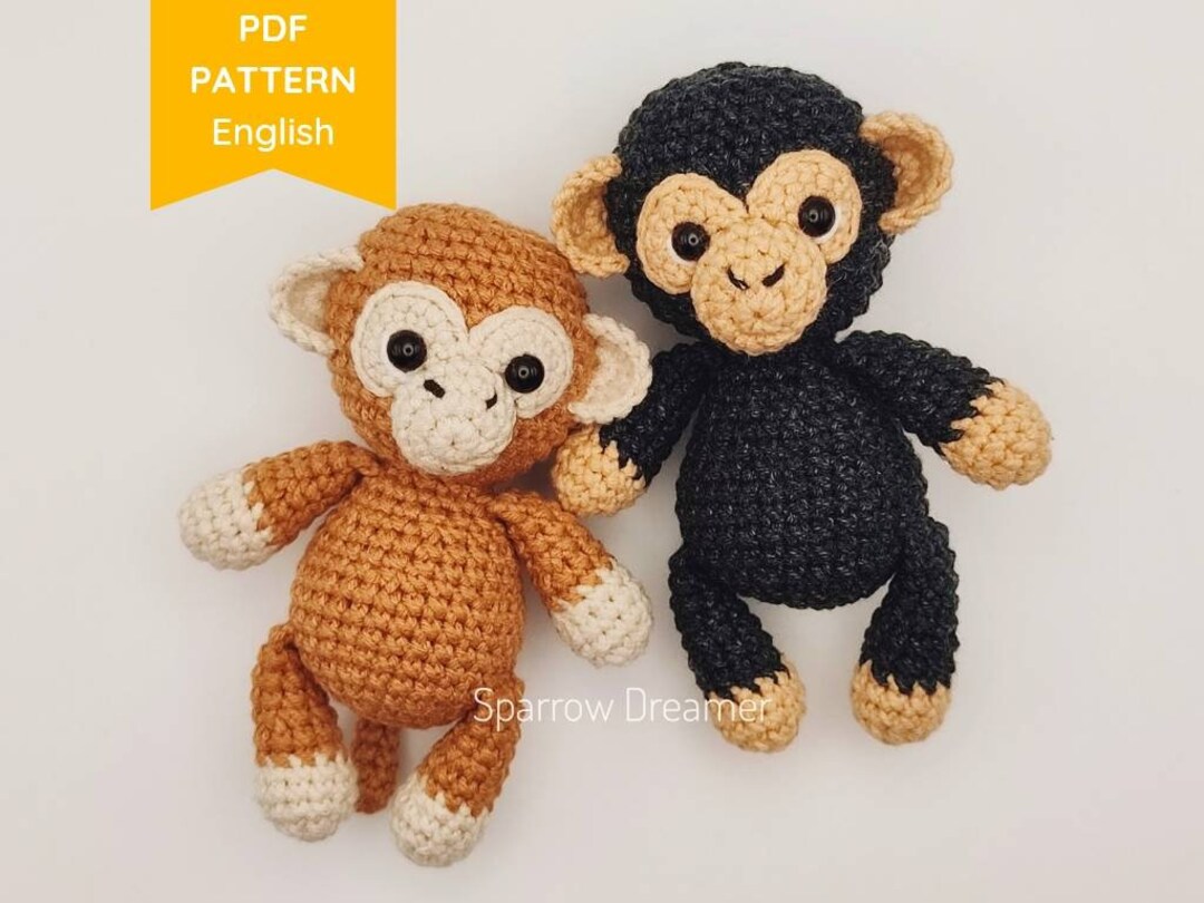 Crocheted Monkey Amigurumi PATTERN, Mini Safari Animal, Chimpanzee ...