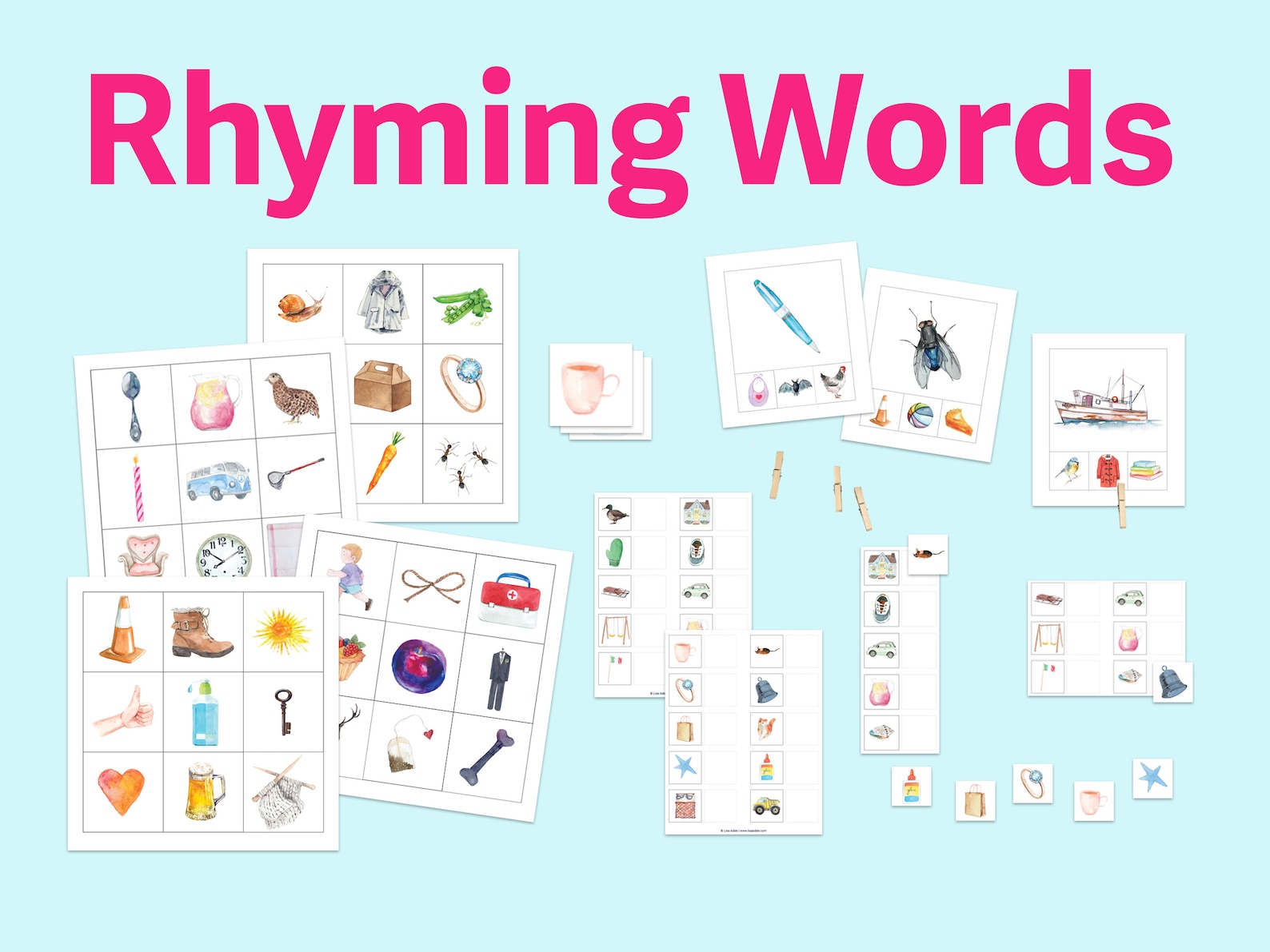 Rhyming Words Activities Montessori Cards PDF for Rhyming | Etsy