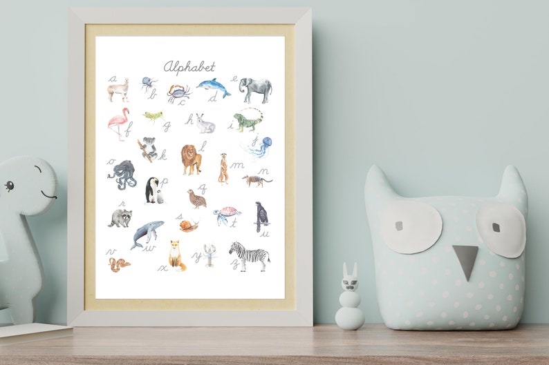 Animal Alphabet Poster Printable Cursive Montessori Letter - Etsy