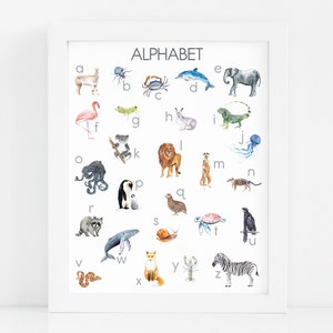 Beginning Sounds Poster - Watercolor Animals Alphabet Poster Printable ...