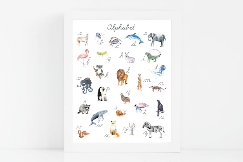Animal Alphabet Poster Printable Cursive Montessori Letter - Etsy