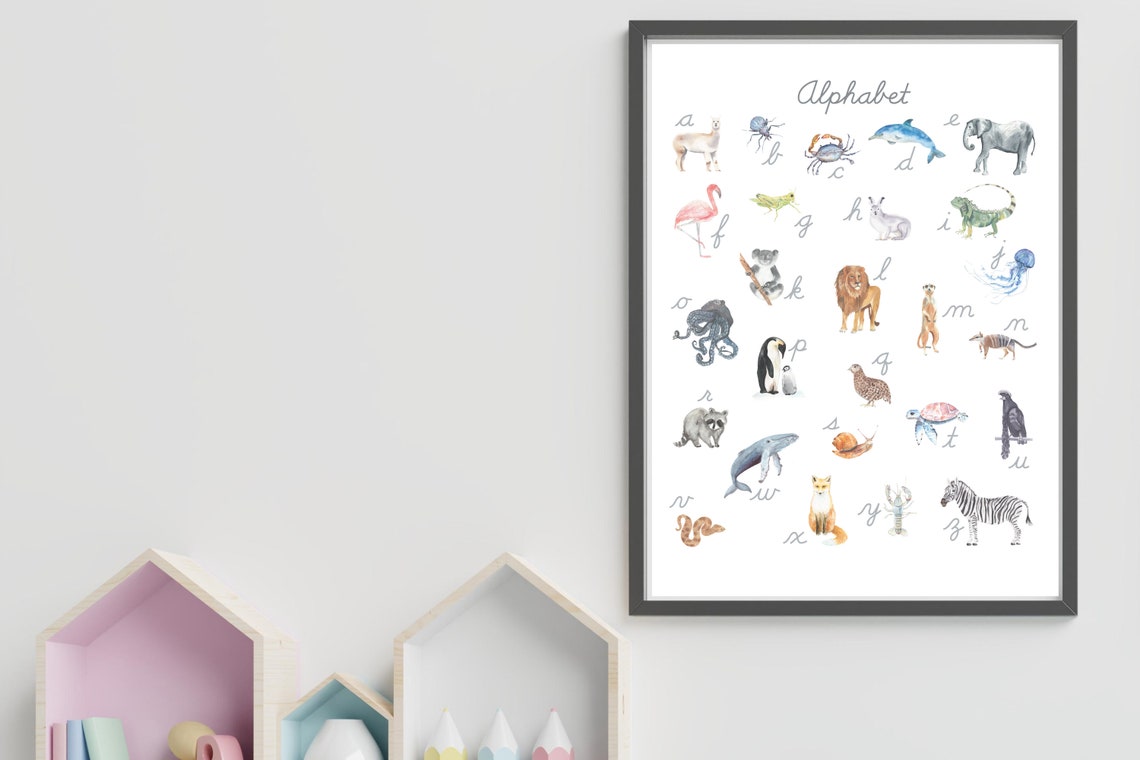 Animal Alphabet Poster Printable Cursive Montessori Letter - Etsy