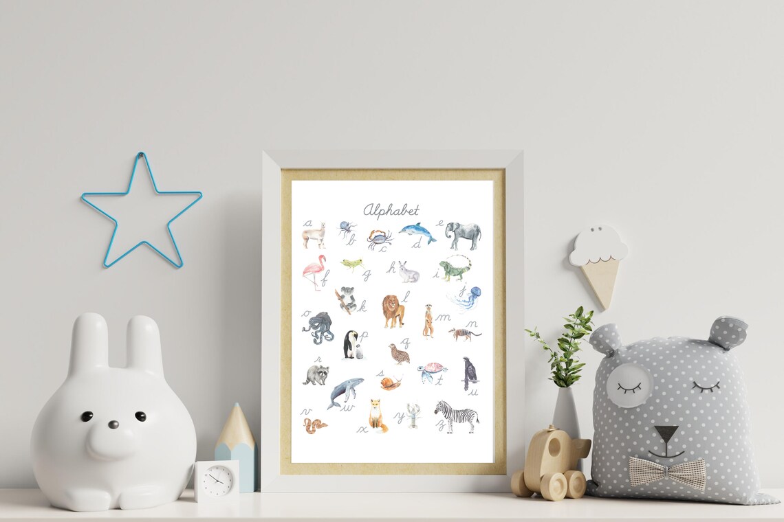 Animal Alphabet Poster Printable Cursive Montessori Letter - Etsy