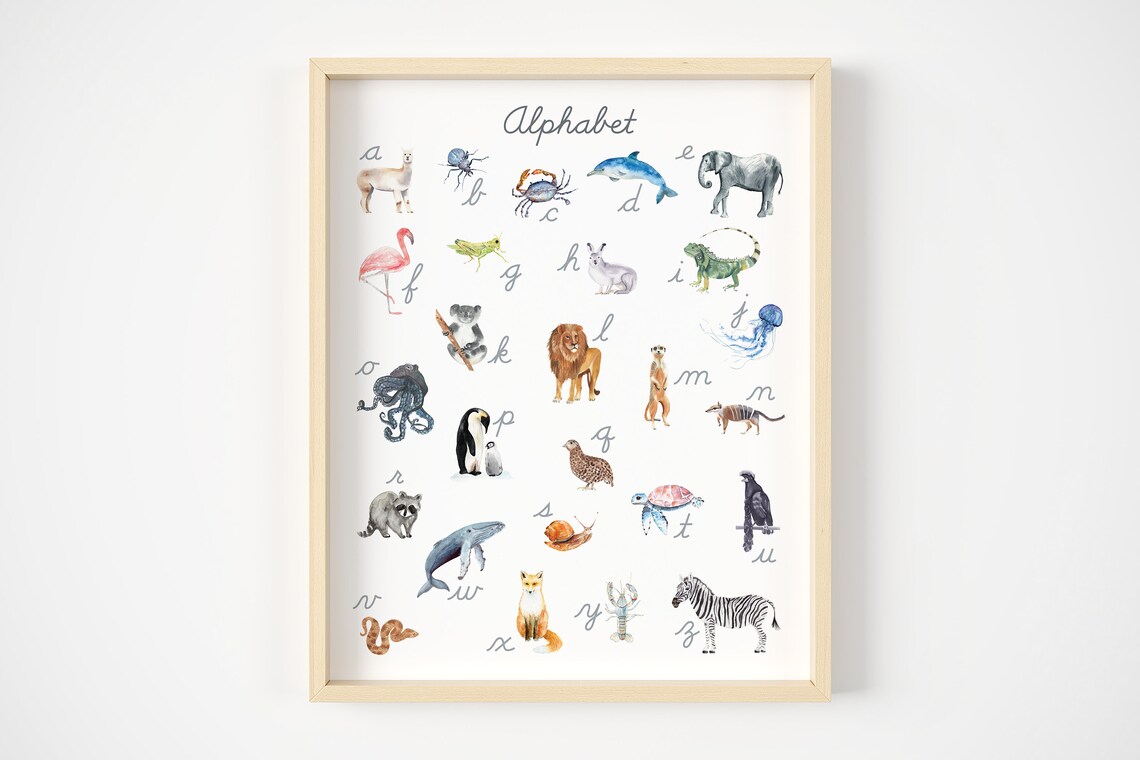 Animal Alphabet Poster Printable Cursive Montessori Letter - Etsy