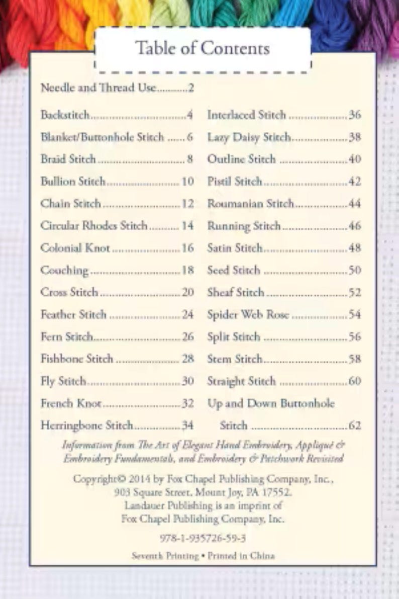 Hand Embroidery Stitches at a Glance Soft Cover Reference Book by ...