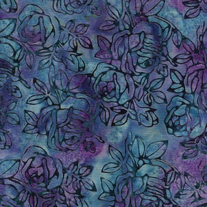 Poetic Bouquet Large Rose on Dark Blue and Purple Batik 112403875 From ...