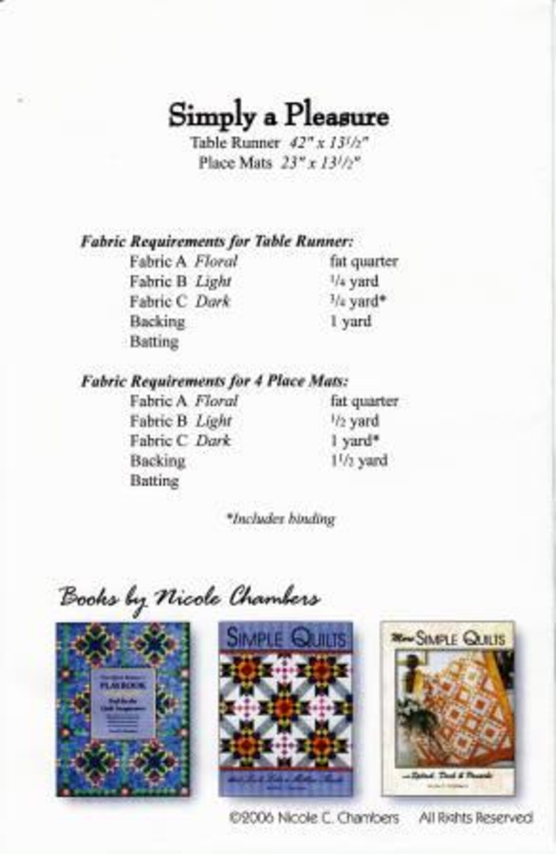 Simply A Pleasure Table Runner and Place Mats Pattern by Tiger Lily ...