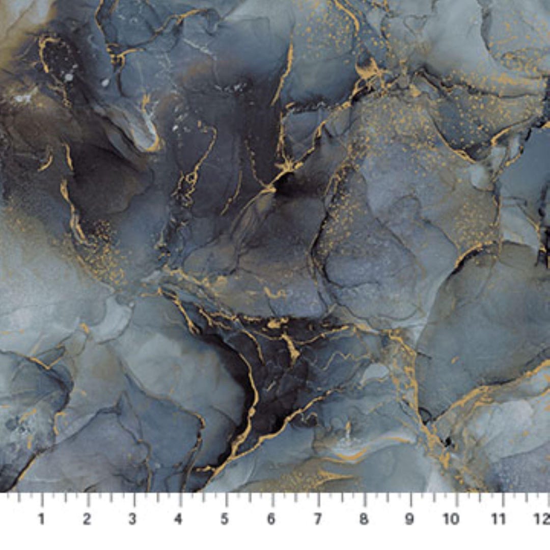 Midas Marble Print Fabric With Gold Metallic Hi-lights Smoke DM27630 by ...