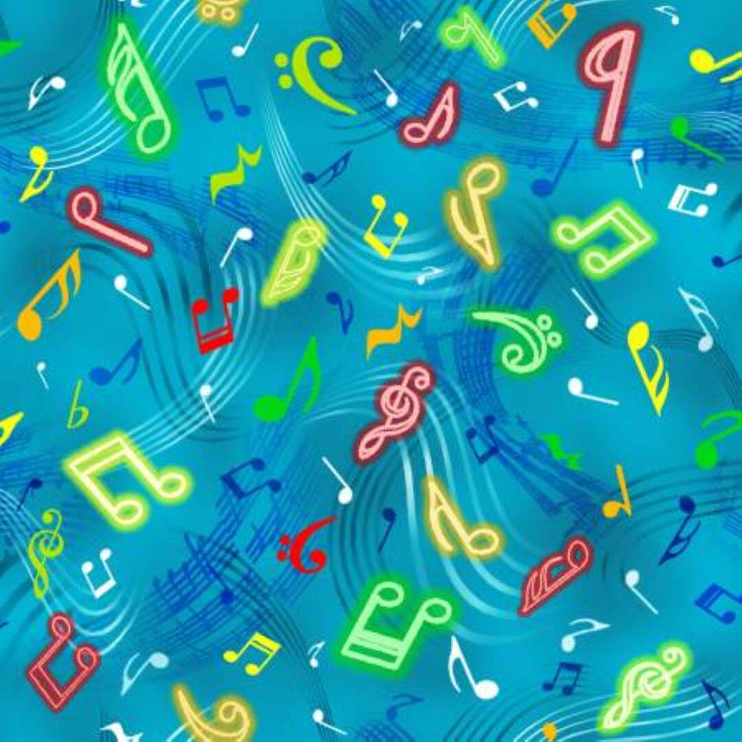 Rockin' Out Tossed Musical Notes on Teal 597551 by Oasis Fabrics - Etsy