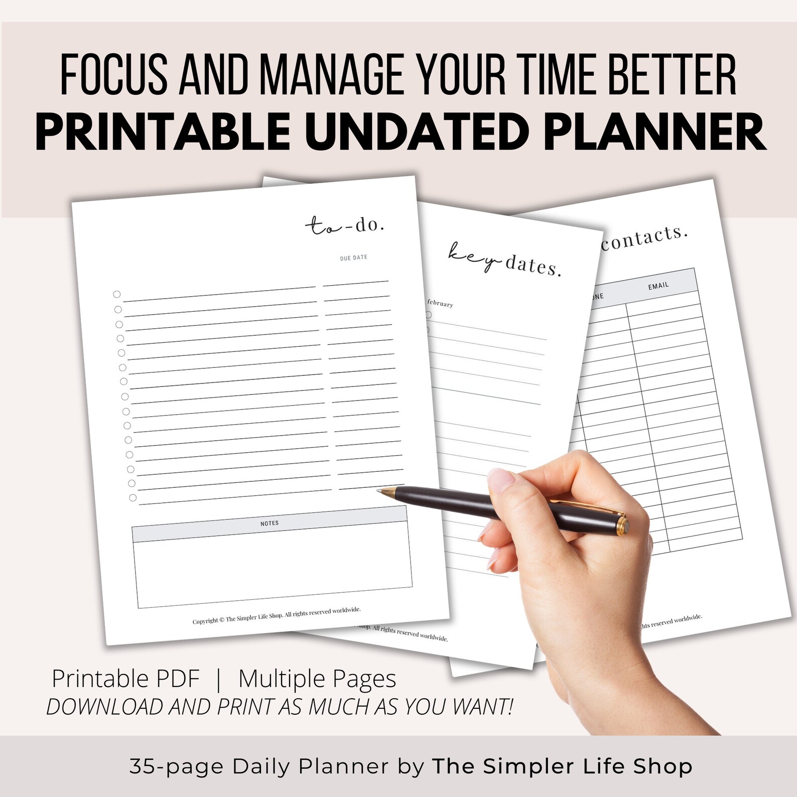 Undated Monthly Planner, Weekly Planner, Daily Planner, Planner Set ...