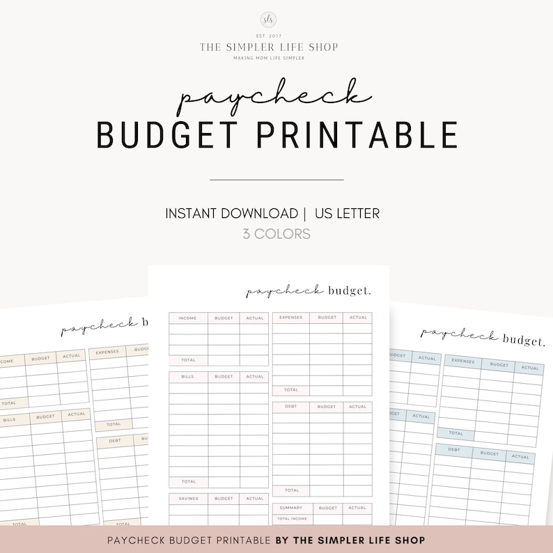 Simple Paycheck Budget Printable, Budget by Paycheck, Budget Template ...