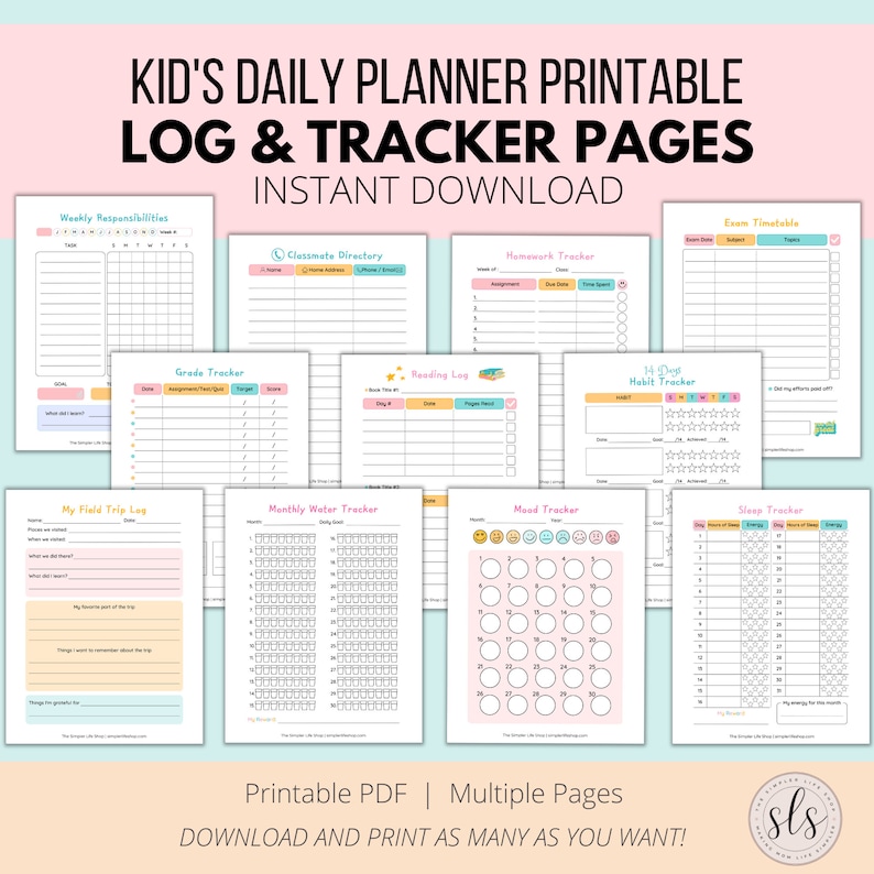 Kids Daily Planner, School Homeschool Planner, Printable Planner Bundle ...