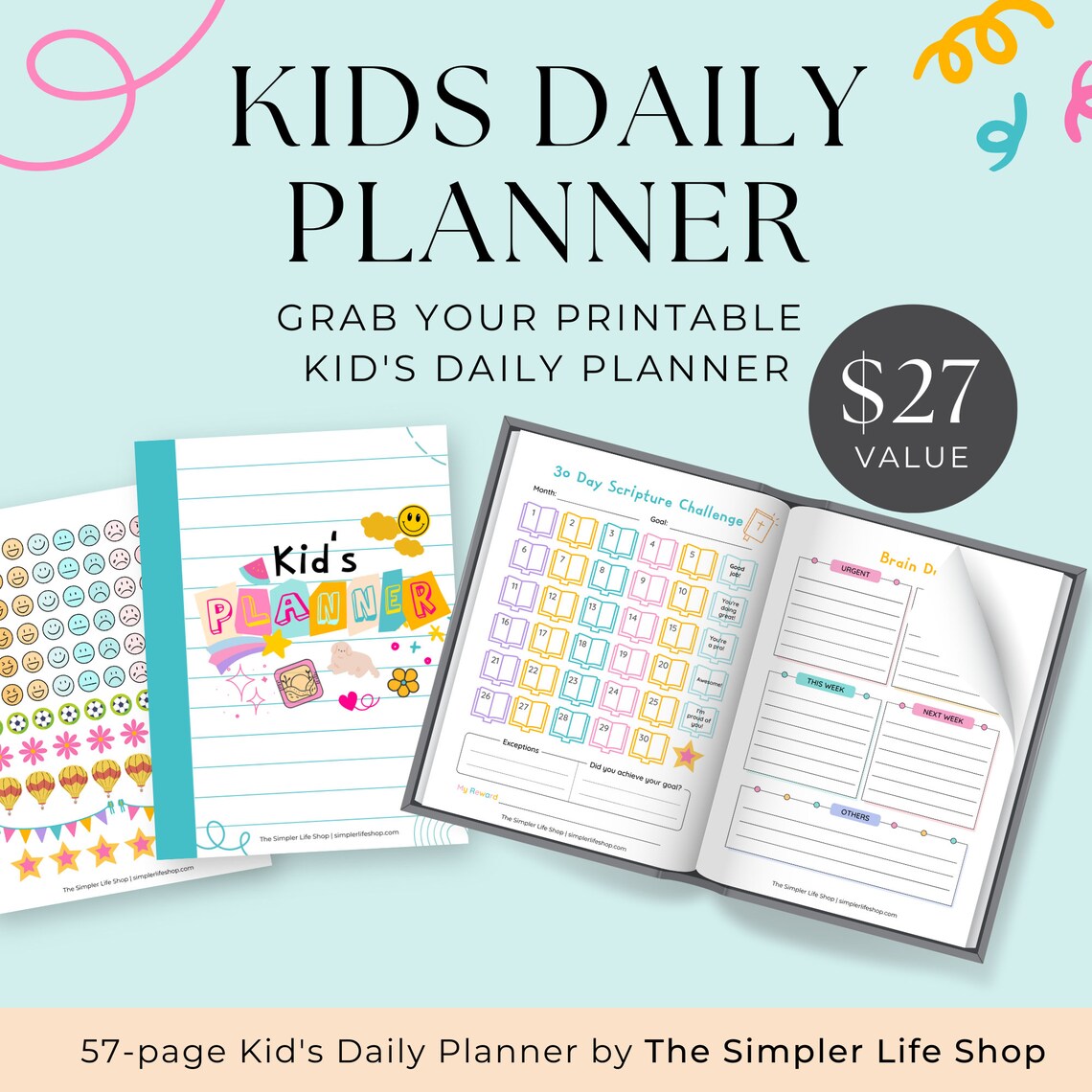 Kids Daily Planner, School Homeschool Planner, Printable Planner Bundle ...