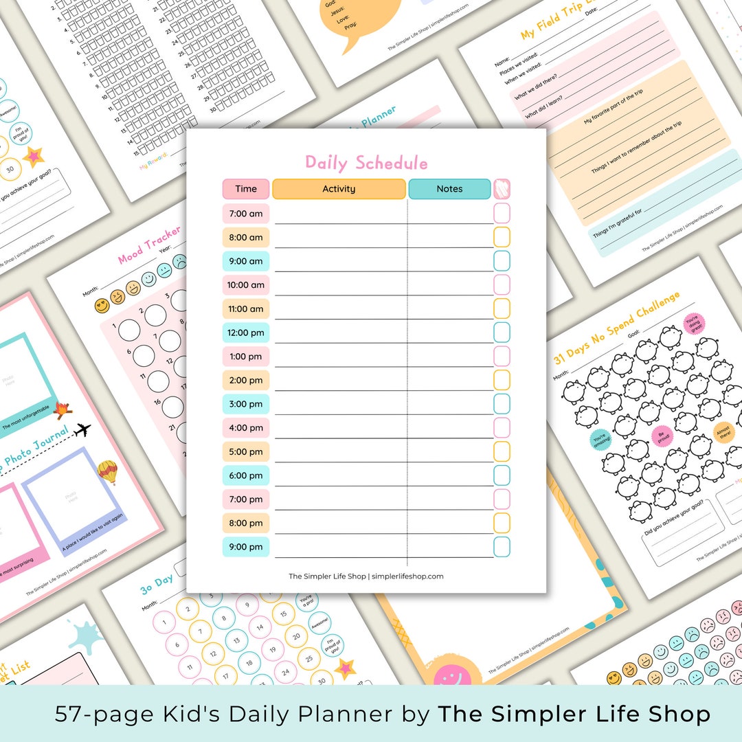 Kids Daily Planner, School Homeschool Planner, Printable Planner Bundle ...